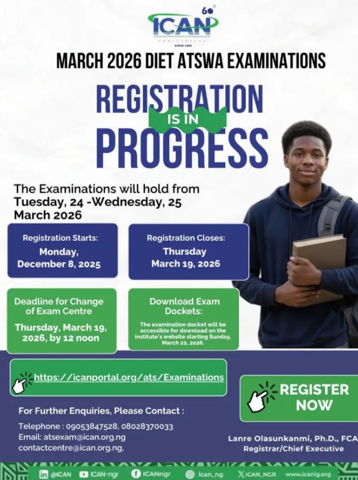 ICAN March 2026 ATSWA Examinations Registration Portal Register Now ...